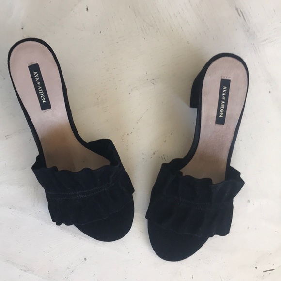 Ava & Aiden | Shoes | Ava Aiden Block Heel Leather Black Sandal Mule ...